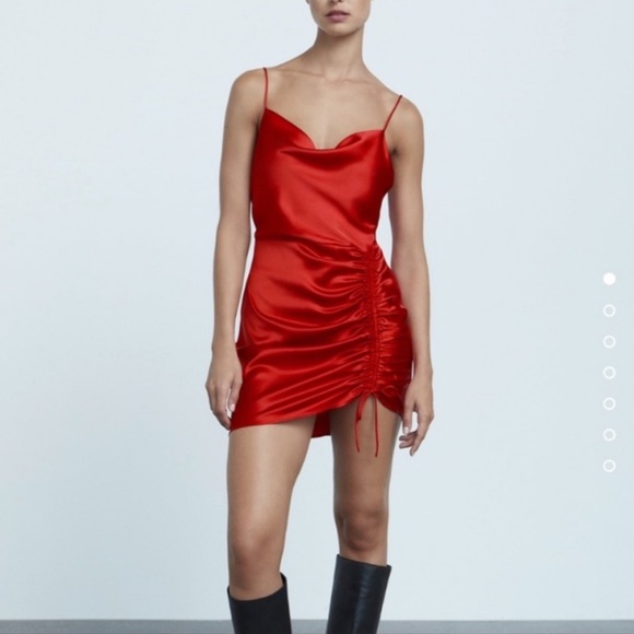 Zara | Dresses | New Zara Red Satin Draped Dress | Poshmark